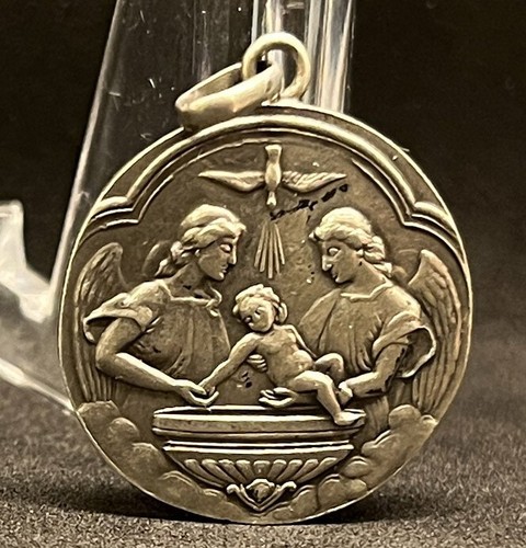 Antique Baptism silver, Guardian Angels Holy Spirit baby Baptismal font ...