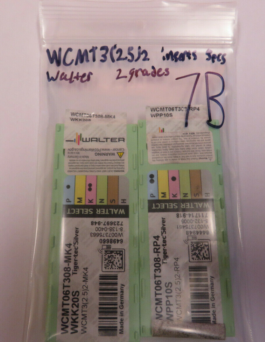 WALTER TIGER-TEC SILVER WCMT3(2.5)2 CARBIDE INSERTS, 5 PCS (2 GRADES ...