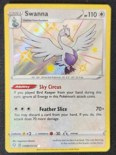 Swanna SV096/SV122 Shining Fates Shiny Vault Holo Rare Pokémon ...