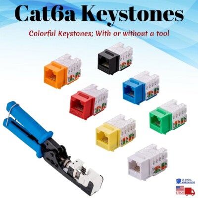 CAT6a Keystone Jack Ethernet 110 Punch Down Tool Network 45 Degree 8P8P ...