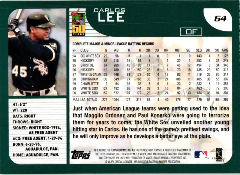 2000 TOPPS 50 YEARS CARLOS LEE #64 CARD $0.99 VALUE BOX | eBay