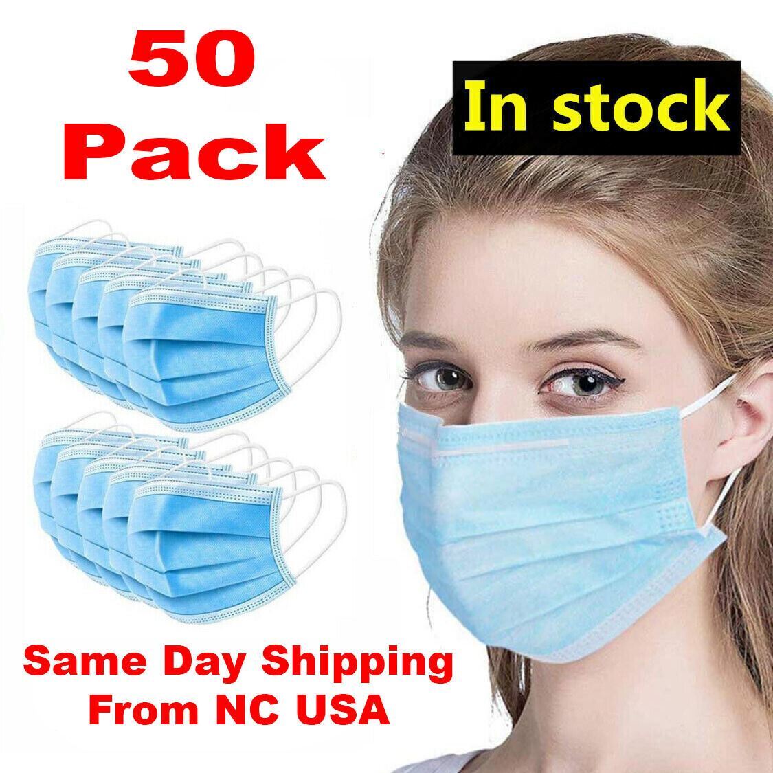 50 Pcs Non-Medical Disposable 3-Ply Earloop Mouth Cover Face Mask New ...