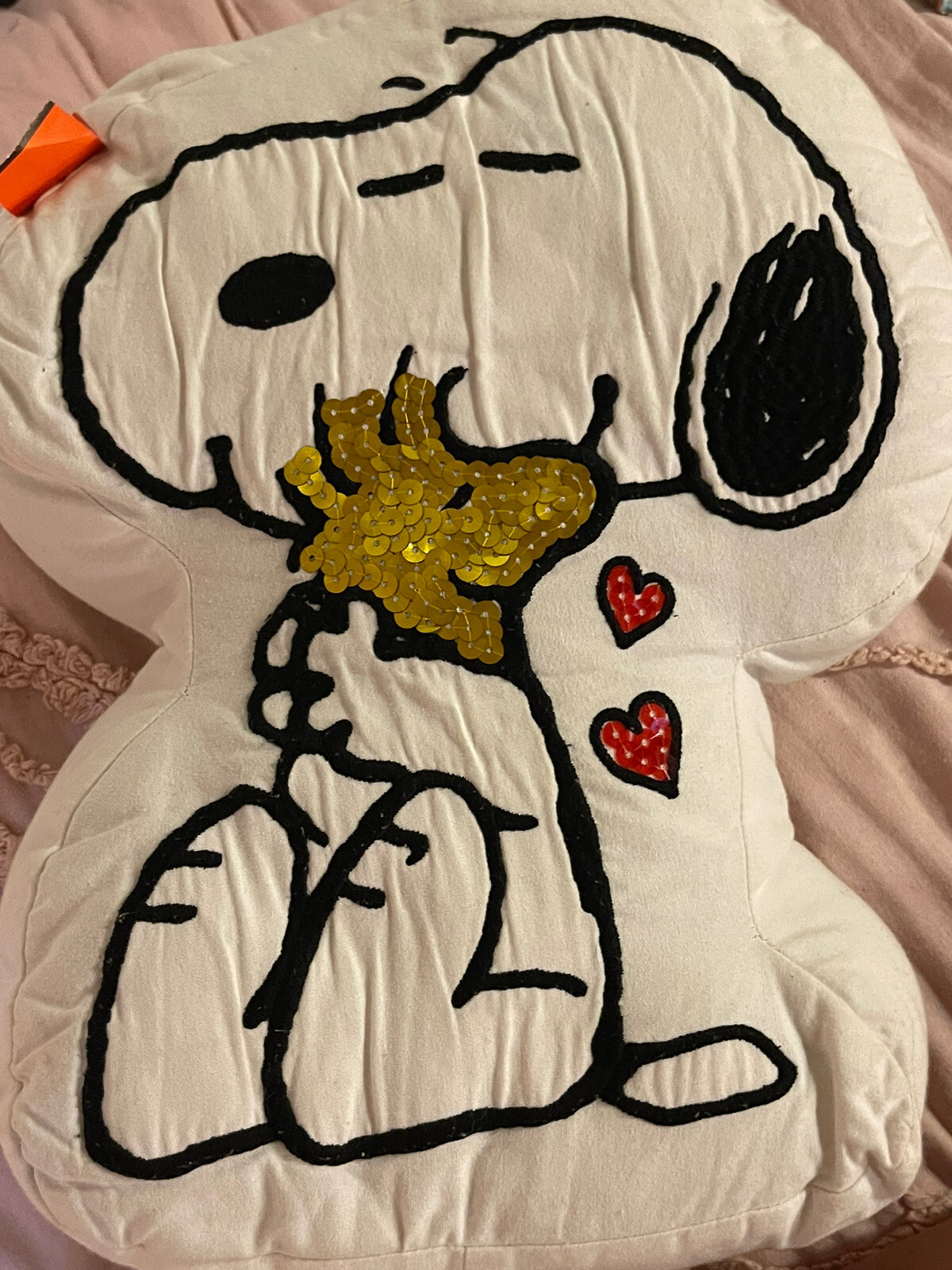 Pottery Barn Teen Peanuts Snoopy Woodstock Pillow 10.5x 12.5" White EUC ...