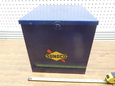 Rare Vintage SUNOCO Gas Station Blue Metal Box with Hinged Lid & Latch ...