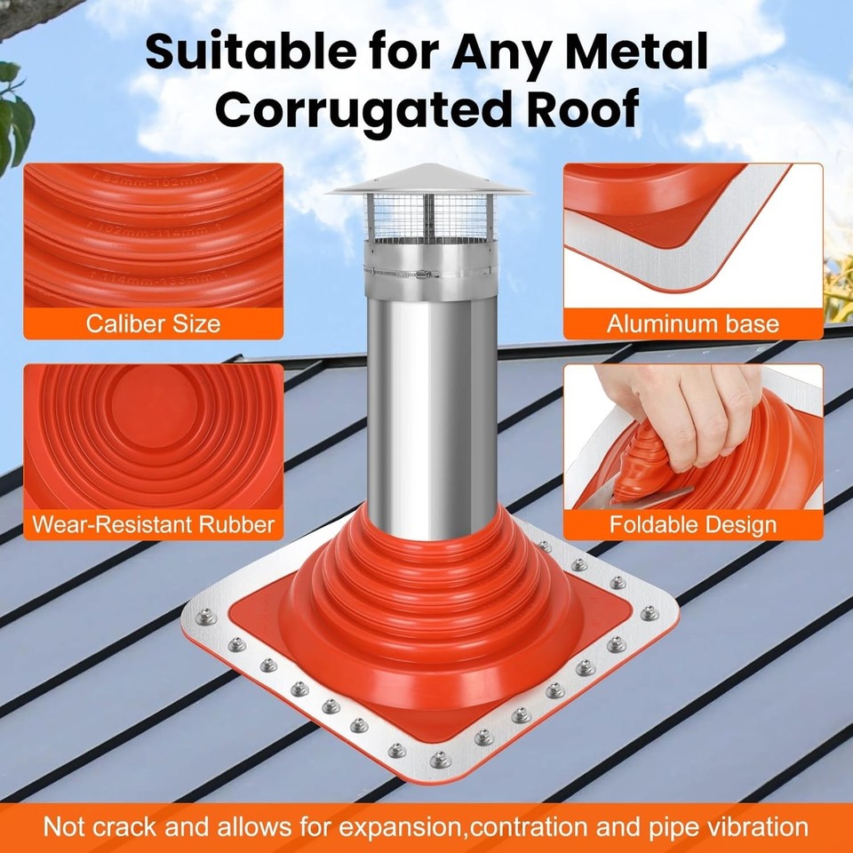 #3 Flexible Silicone Roof Jack Pipe Boot, Metal Roof Pipe Vent Flashing ...