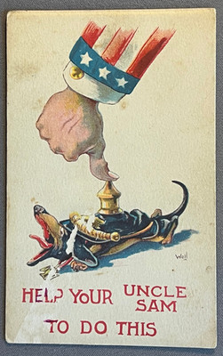 A/S Wall, Uncle Sam Puts German Dachsund Under Thumb, WWI; ca 1920 ...