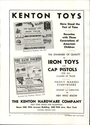 1938 PAPER AD Kenton Toys Iron Cap Gun Pistol Cast Bank Train Set Bye ...