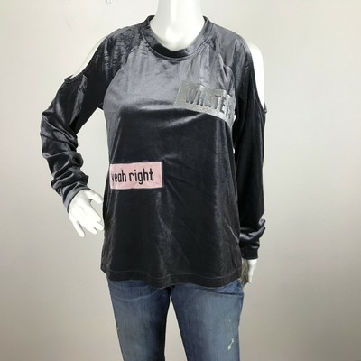 NEW Material Girl Active Velour Blouse M Gray Cold Shoulder Whatevs ...