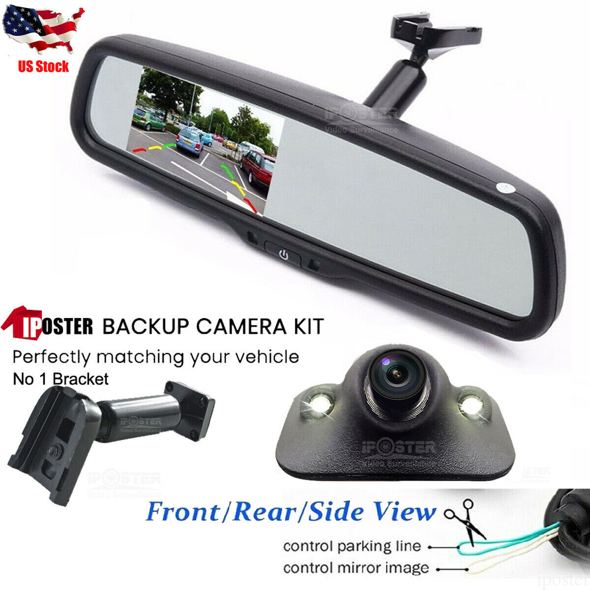 OEM Car Rear View Mirror Monitor 4.3"+No1 Mount+CCD Color Reversing ...