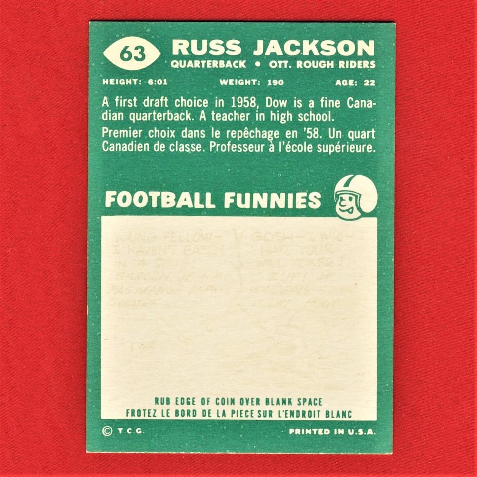 Russ Jackson - 1960 - Rough Riders - Topps CFL - #63 - (EXMT) - A8 | eBay
