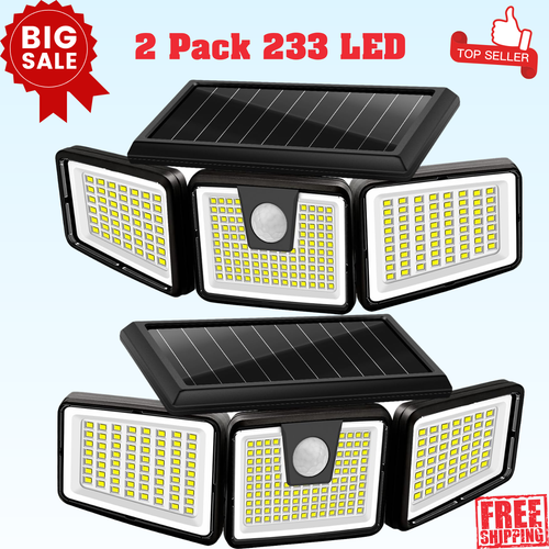 2Pack LED Solar Lights Outdoor Waterproof Motion Sensor Security Lamp 3 ...