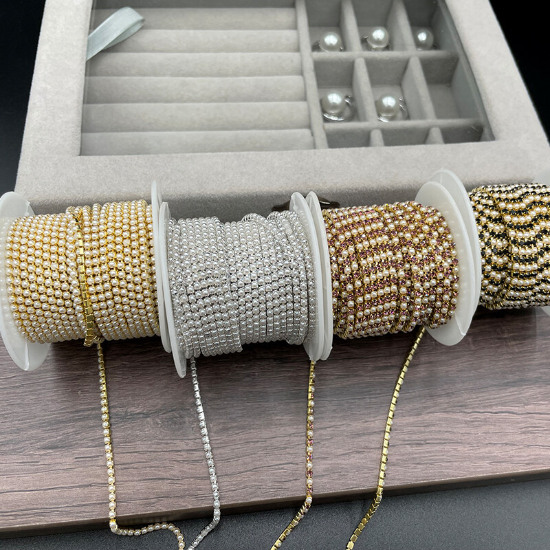 9m Beaded Trims Faux Pearl Diamante String Chain Ribbon Wedding Sewing ...