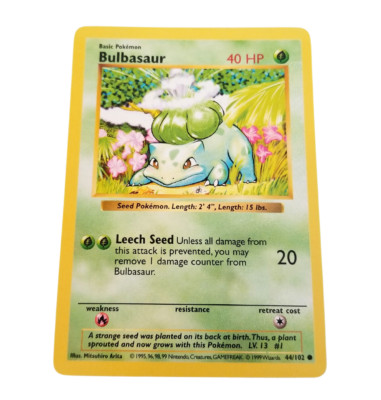 Pokemon Card Base Set Shadowless Bulbasaur 44/102 Common NM Non Holo ...