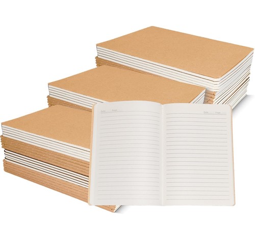 60 Packs A5 Lined Kraft Notebooks Bulk, 80GSM Thick Paper 36 Sheets 72 ...