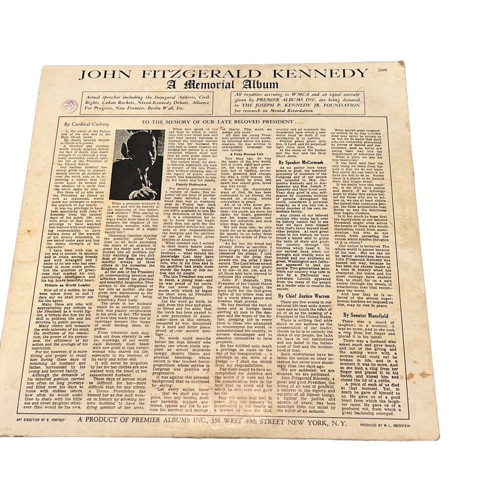 JFK John Fitzgerald Kennedy A Memorial Album LP Vinyl Record 1963 ...