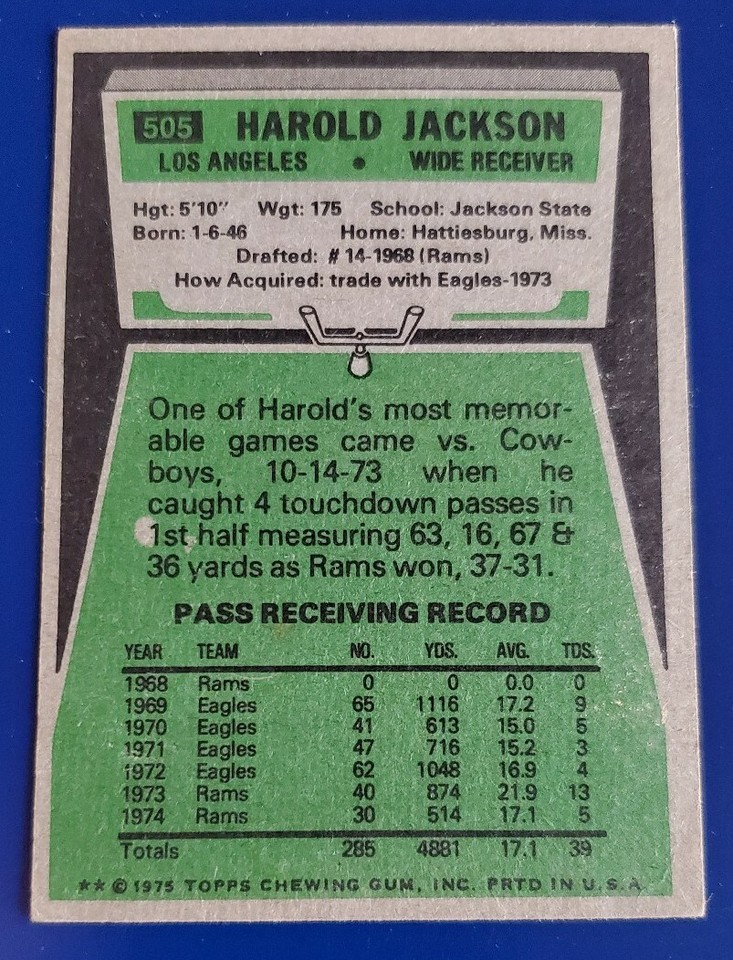 1975 Topps Harold Jackson Los Angeles Rams #505 | eBay