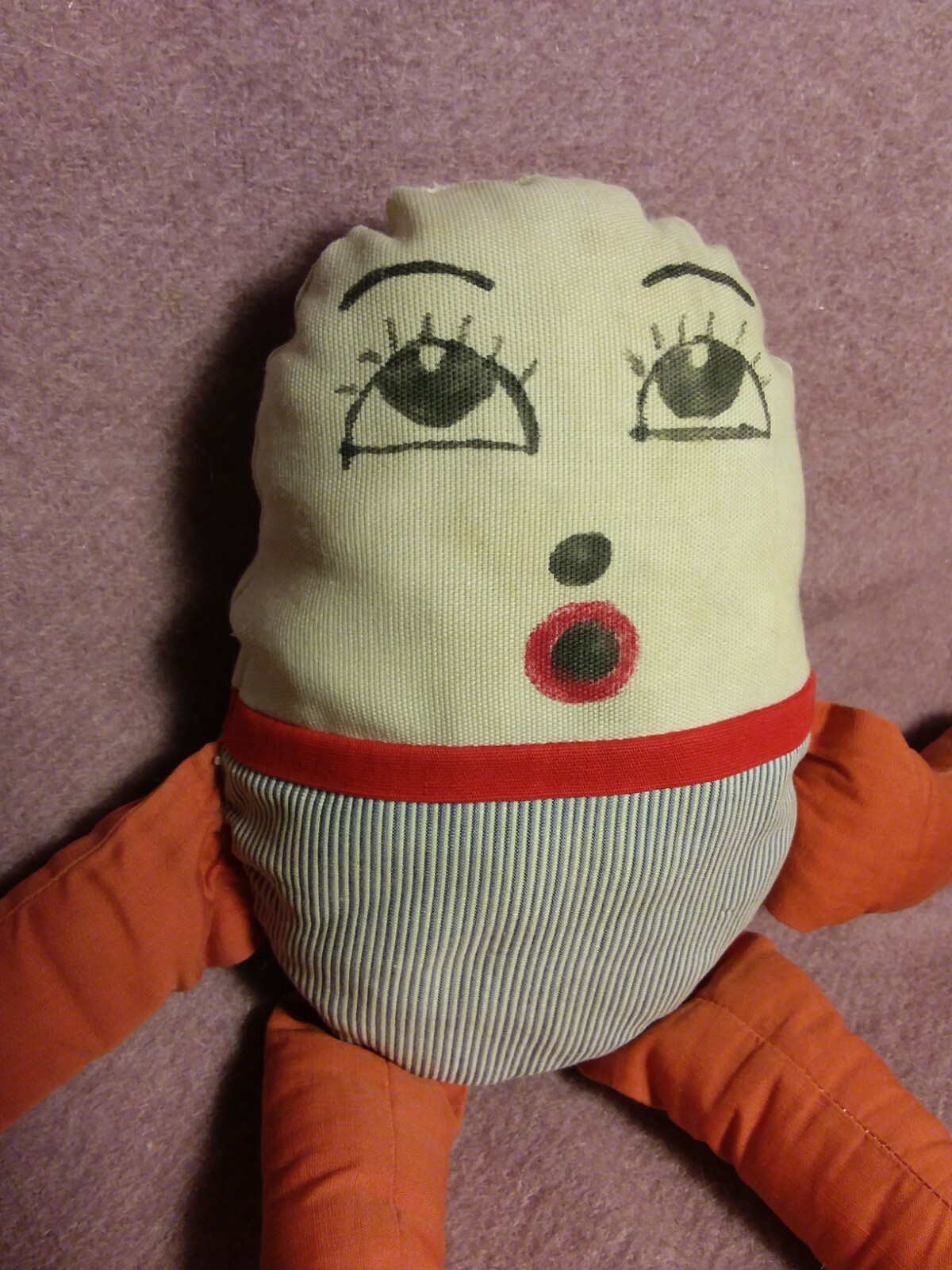 Vintage adorable 12" handmade primitive HUMPTY DUMPTY floppy stuffed ...
