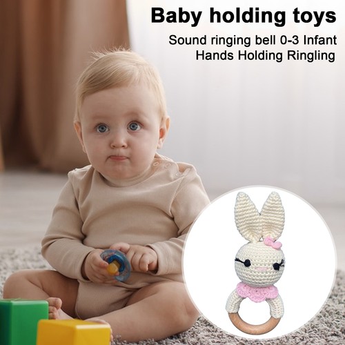 Grasping Toy for Babies Knitted Doll Baby Rattle with Wood Handle Cute ...