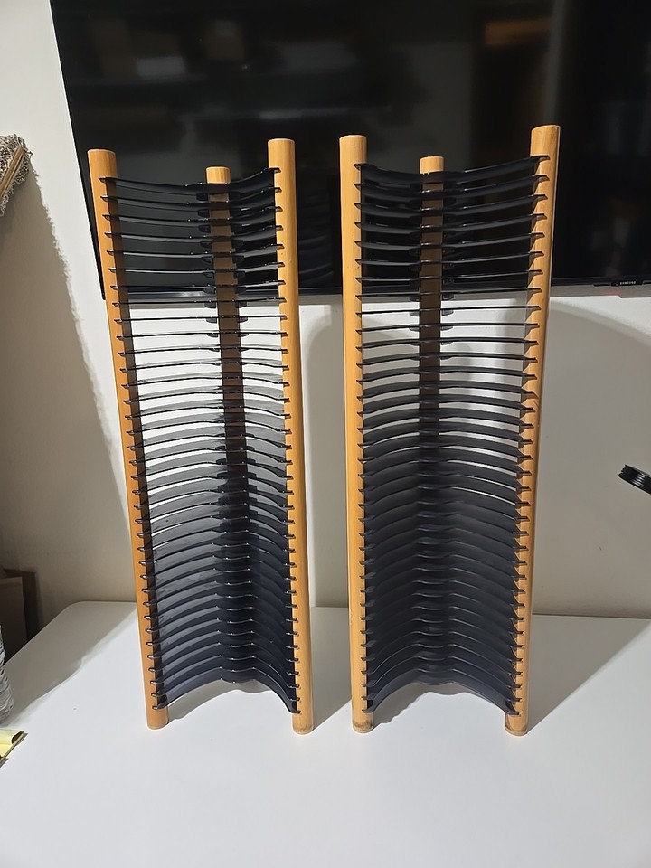 (2) Vtg Atlantic DVD Storage Tower Rack Holder Holds 35 DVDs 3 Wood ...