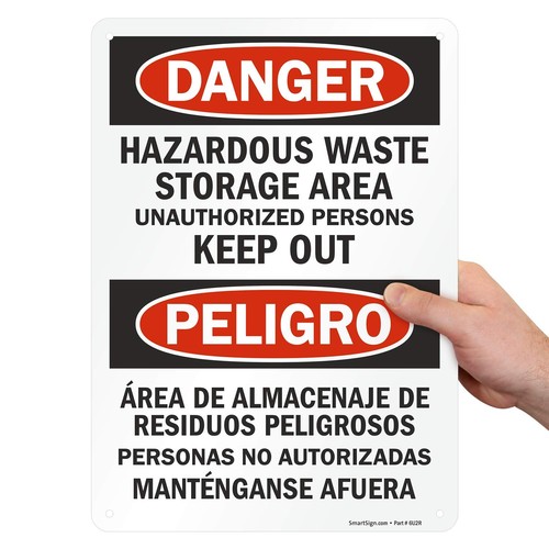 Danger Hazardous Waste Bilingual Sign 10x14 Inch Plastic English ...
