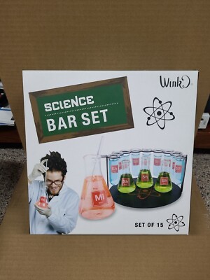 Wink 15 Piece Science Chemistry Bar Set 9 Test Tube Shot Glasses 3 Lab ...