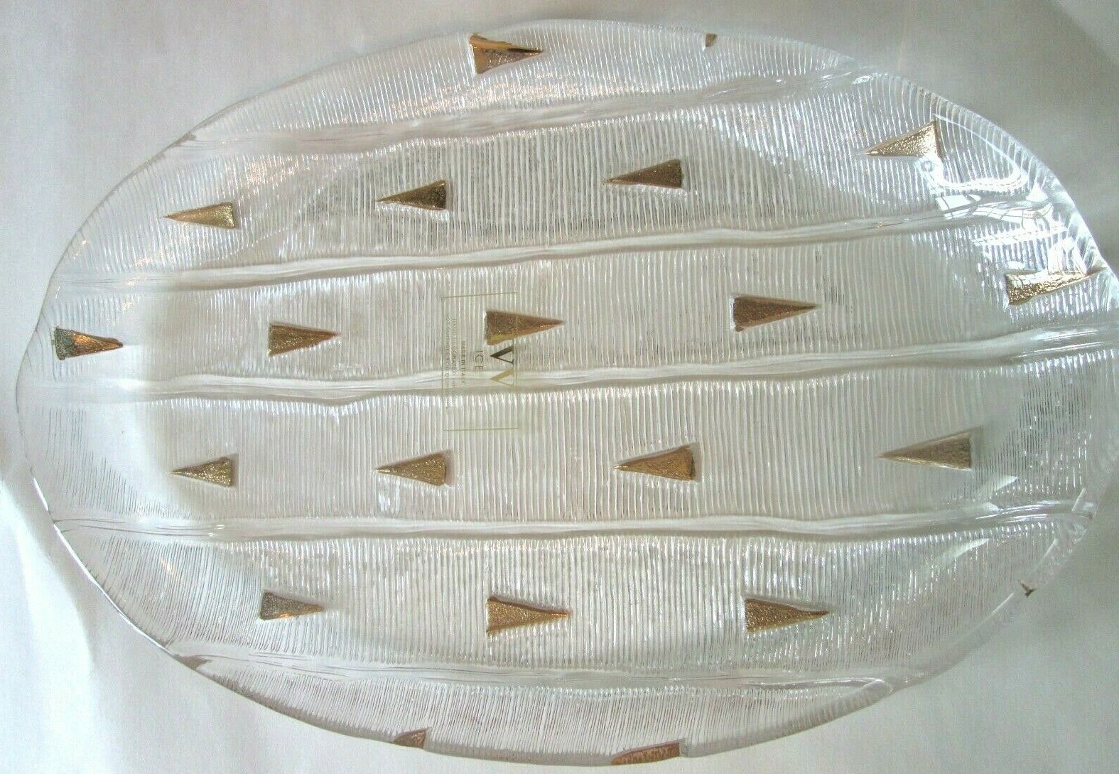 IVV Ice Italy 10K Gold Trim Art Glass Oval Platter Hand Decorated 13.5 ...