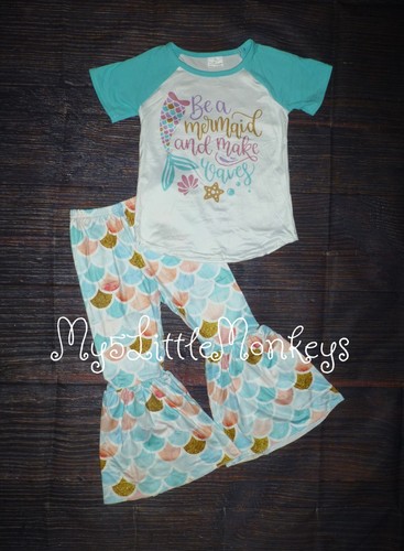 NEW Boutique Mermaid Bell Bottoms Girls Outfit Set | eBay