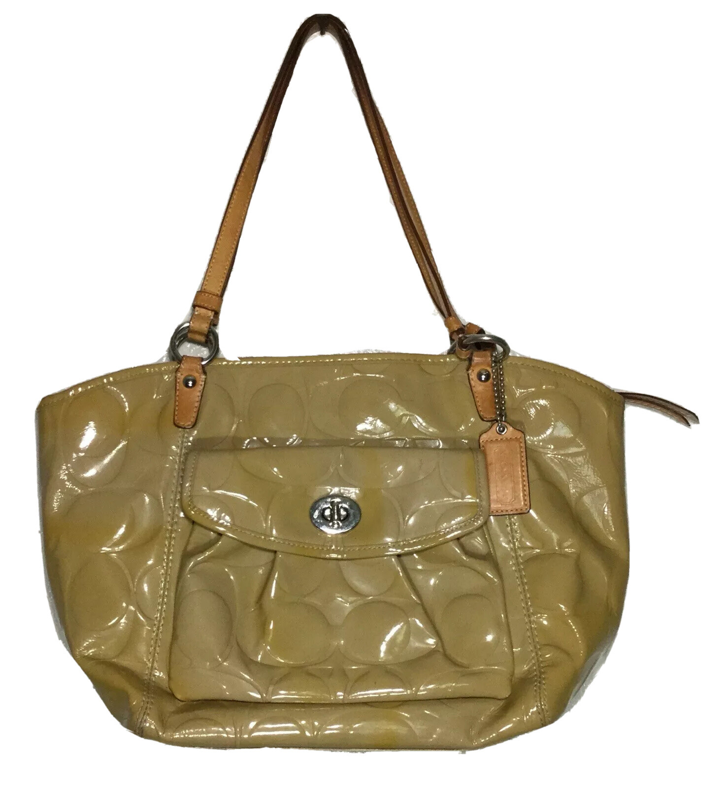 Coach Embossed Logo Patent Leather Tote - Gem