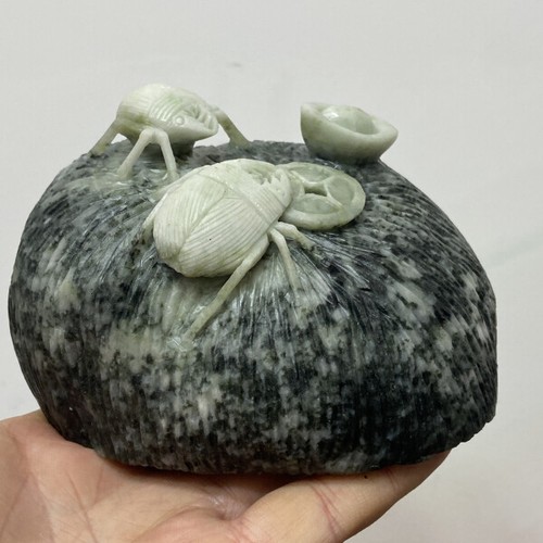 4.05lb Natural Crystal.dushan jade.Hand-carved.Exquisite Fortune Beetle ...