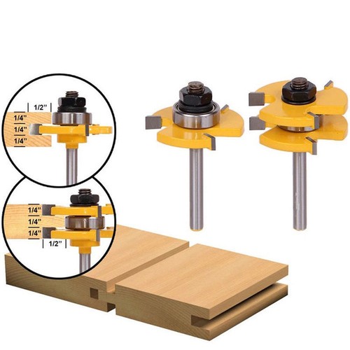 2 Bit T-shape Tongue & Groove Router Bit Set 3/4" Stock 1/4" Shank Wood ...