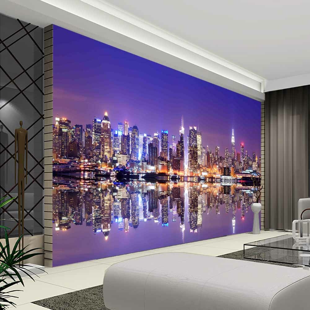 Night High-rise Lake Full Wall Mural Photo Wallpaper Printing 3D Decor ...