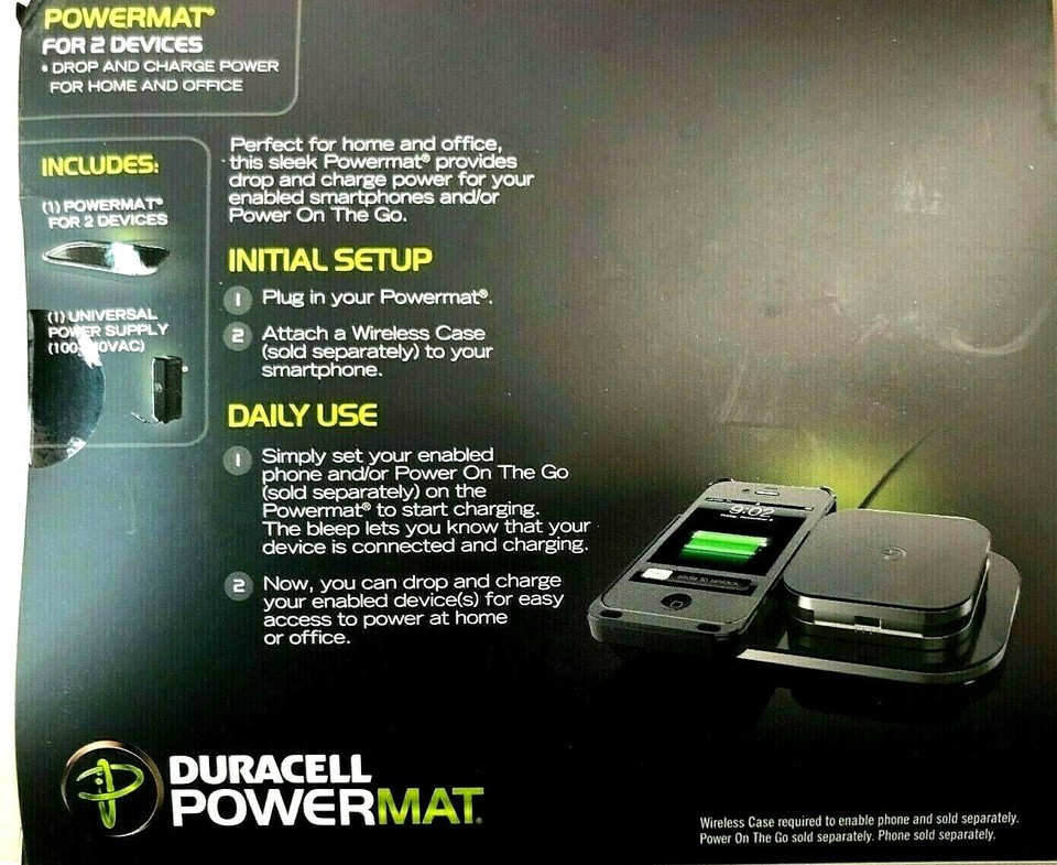 Duracell Powermat 24-Hour Power System for iPhone 4/4s - Black NEW (1A ...
