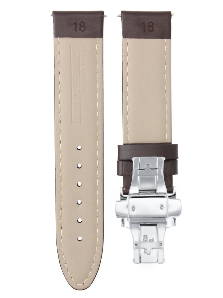 18MM SMOOTH LEATHER STRAP BAND DEPLOYMENT BUCKLE FOR BREITLING PILOT D ...