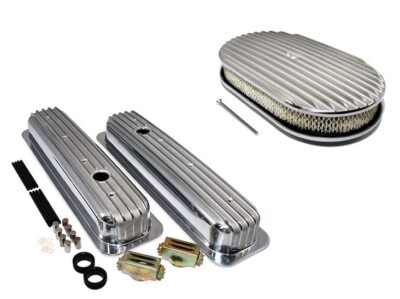 Small Block 350 Chevy Finned Aluminum Short Style Valve Covers & 15 ...