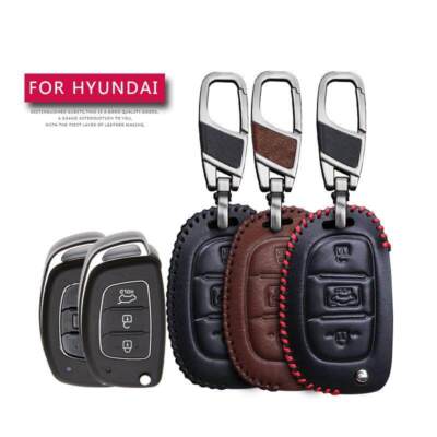 Leather Flip Car Key Fob Case Cover For Hyundai Accent ix25 Creta I10 ...