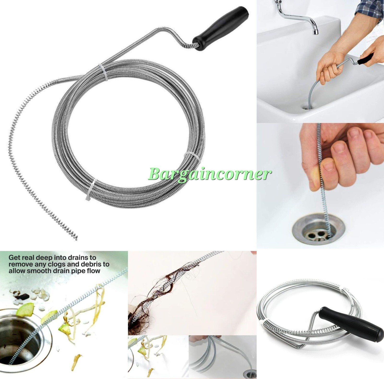 Drain Unblocking Spring Snake Wire Rod Unclog Sink Shower Pipe ...
