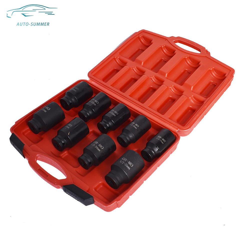 1/2" Drive Metric Axle Hub Nut Socket 9pcs 29-38mm Deep Impact Socket ...