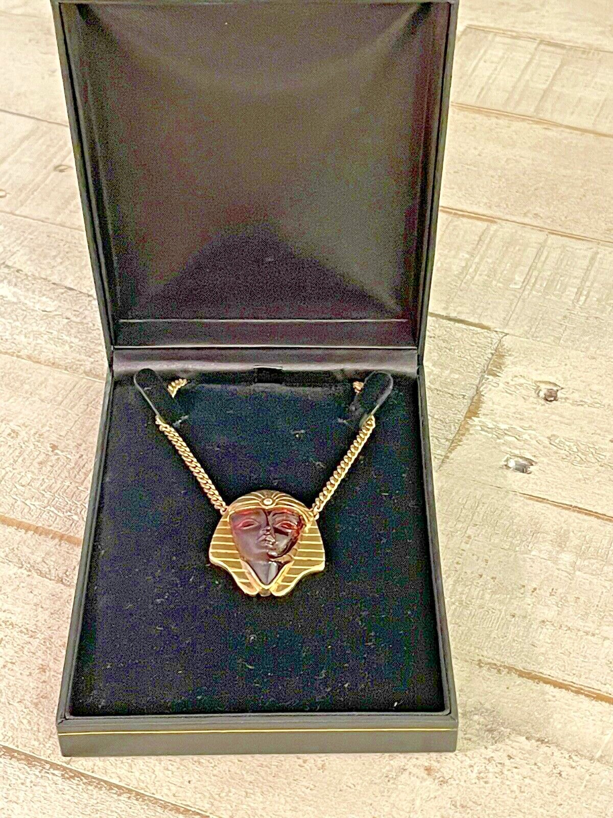 Egyptian Revival 14k Gold Pharaoh Head Pendant and Ch… - Gem