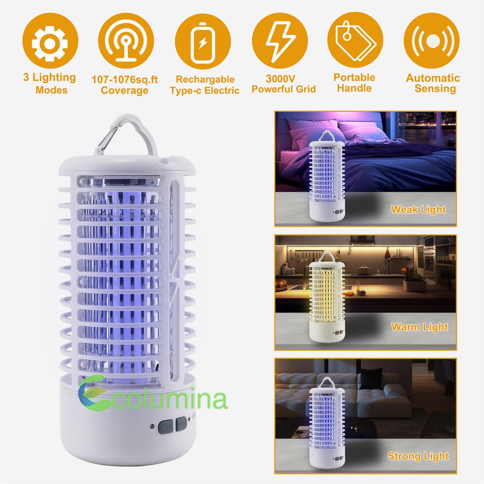Rechargeable UV Bug Zapper In/Outdoor 2 in 1 Electric Fly Mosquito ...