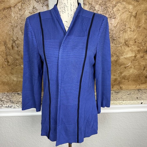 Misook Cardigan Jacket Womens Medium Open Front Ribbed Knit Shoulder ...