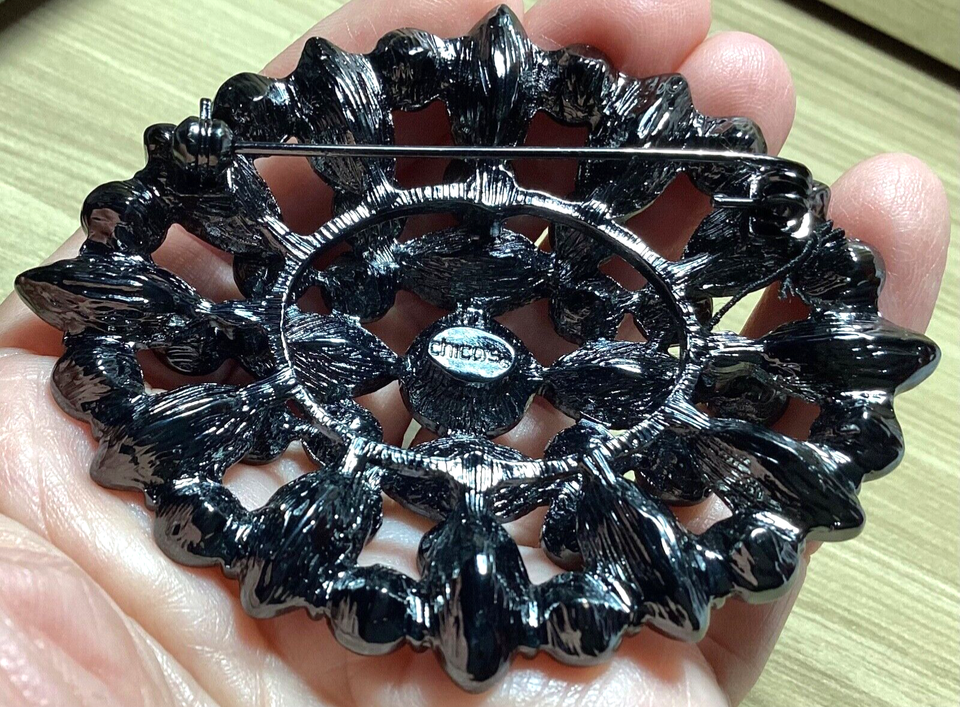 CHICO'S LARGE BLACK RHINESTONE BROOCH PIN | eBay