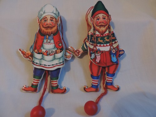 Lot of Two Wooden Pull String Elf Ornaments | eBay