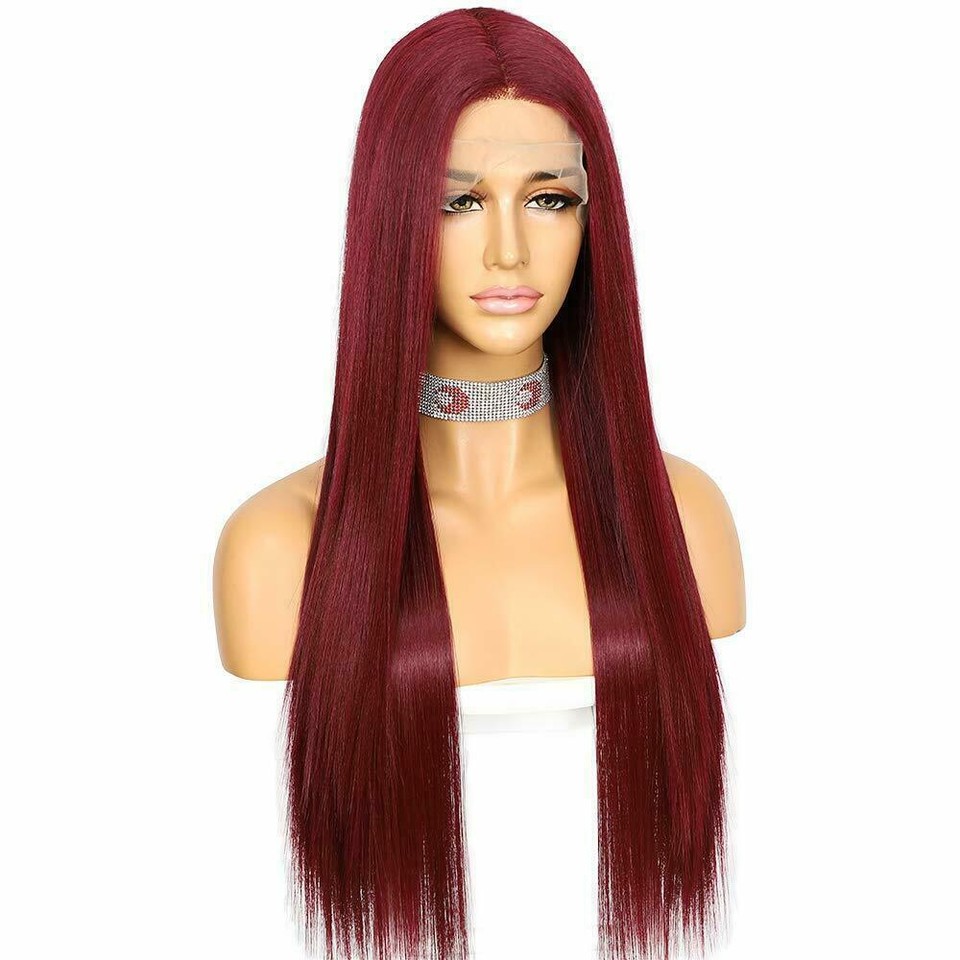 Long Burgundy Red Wig Lace Front 99J Red Wig Synthetic Red Wig Heat ...