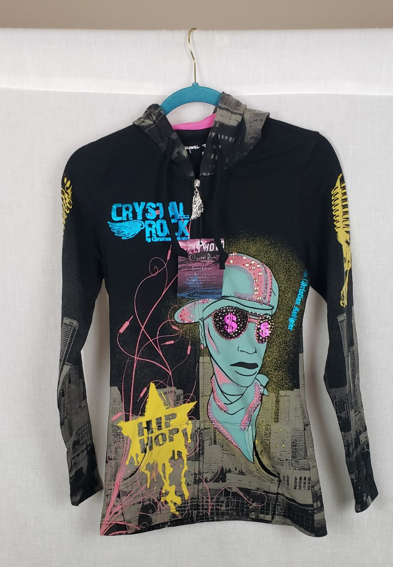 Crystal Rock Jacket XS Y2K Hip Hop Rhinestone Hoodie Christian Audigier ...