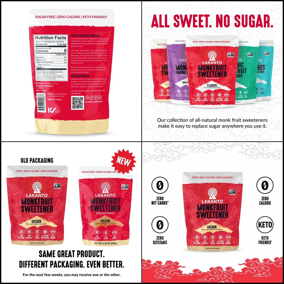 Lakanto Golden Monk Fruit Sweetener with Erythritol - Raw Cane Sugar ...
