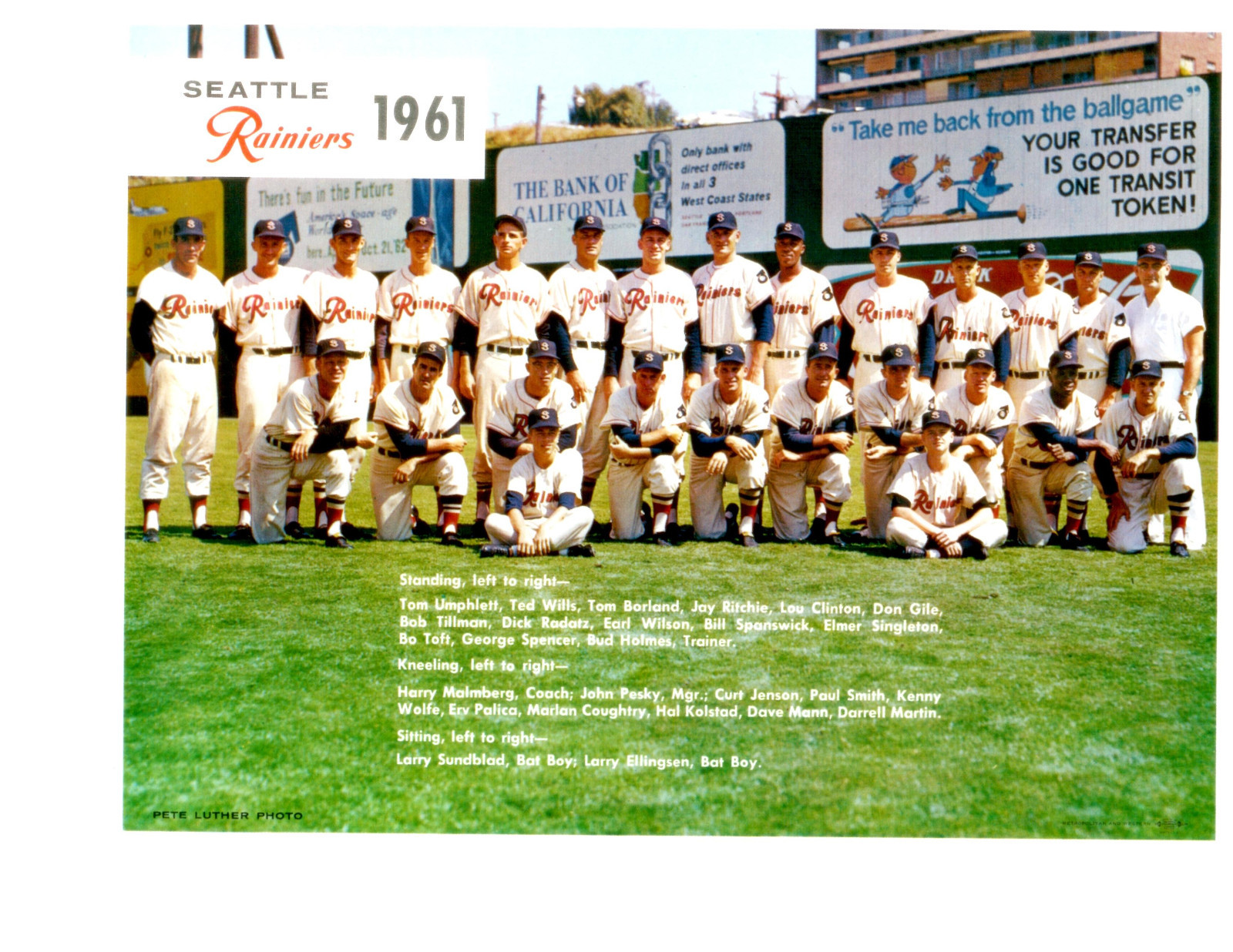 1961 SEATTLE RAINIERS PCL TEAM 8x10 PHOTO JOHNNY PESKY WASHINGTON ...