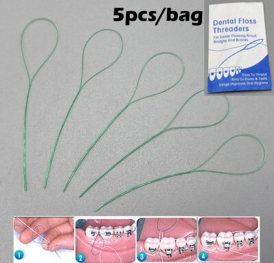 Dental Floss Threaders Loop Easier Flossing Implant Bridges Braces wire ...