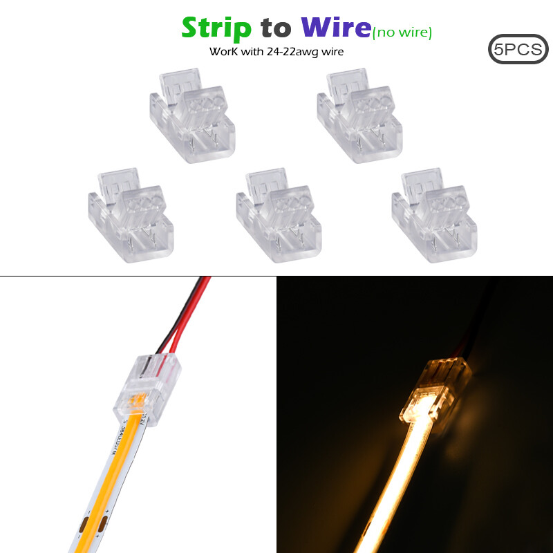 5pc 2pin COB LED Strip Light Connector Extension Wire Terminal Fixed ...