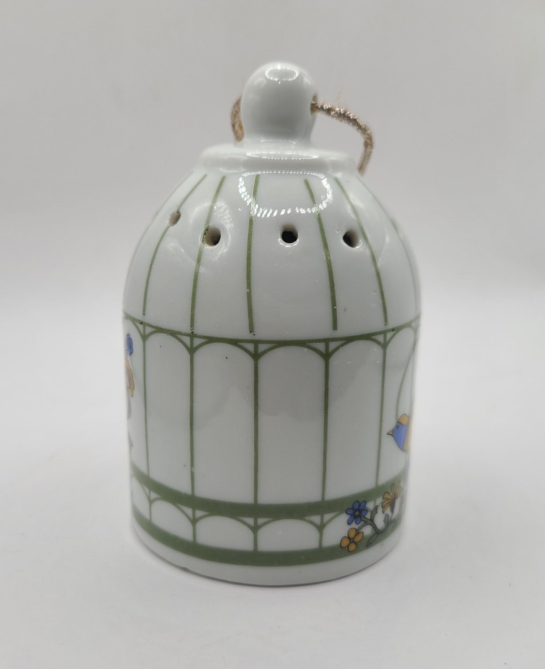 Vtg Ceramic Bird Birdcage Pomander Bell Shaped Potpourri Container 4 ...