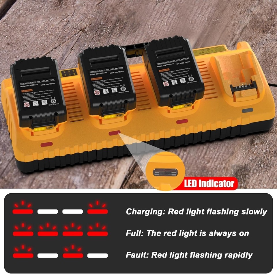 DCB104 XR 4-Port Multi Charger For DEWALT 20V / 4x 10.0Ah DCB210-2 ...